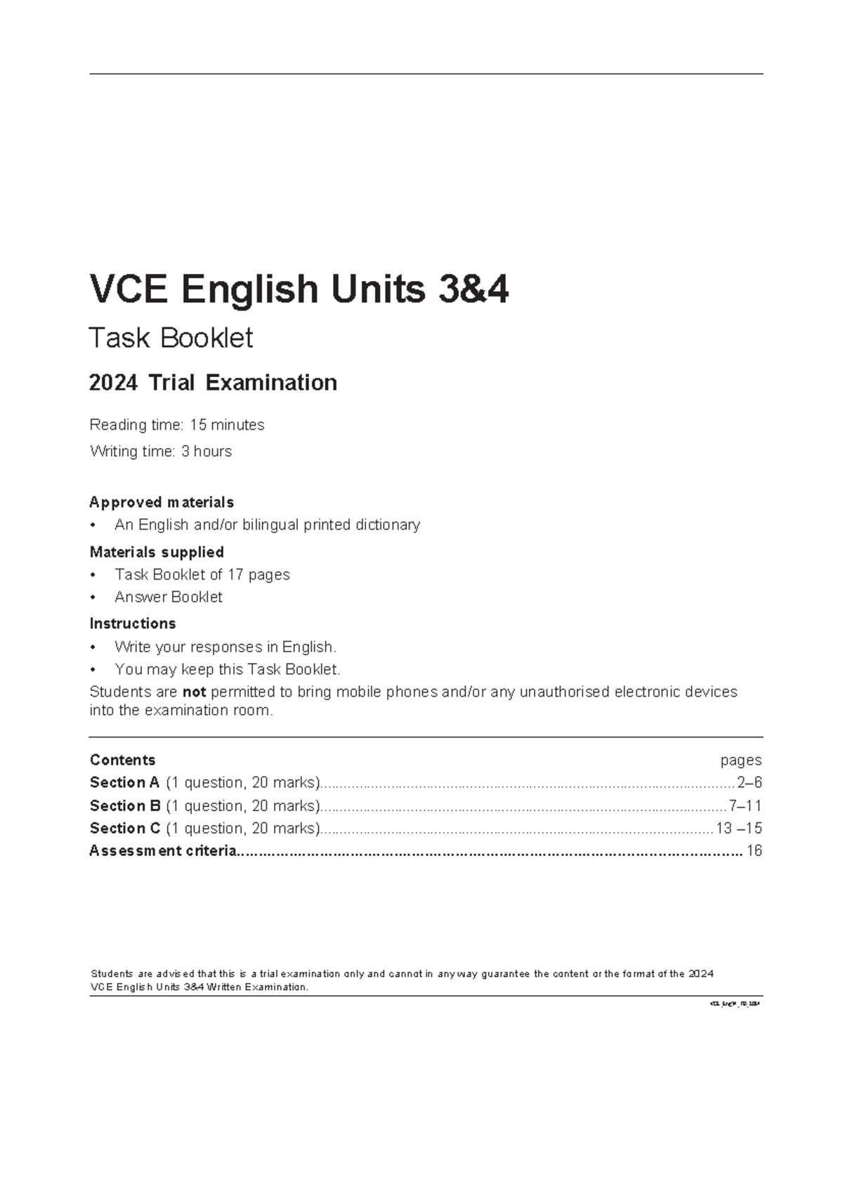 2024 VCE English Units 3&4 Task Booklet 2024 - VCE English Units 3 ...
