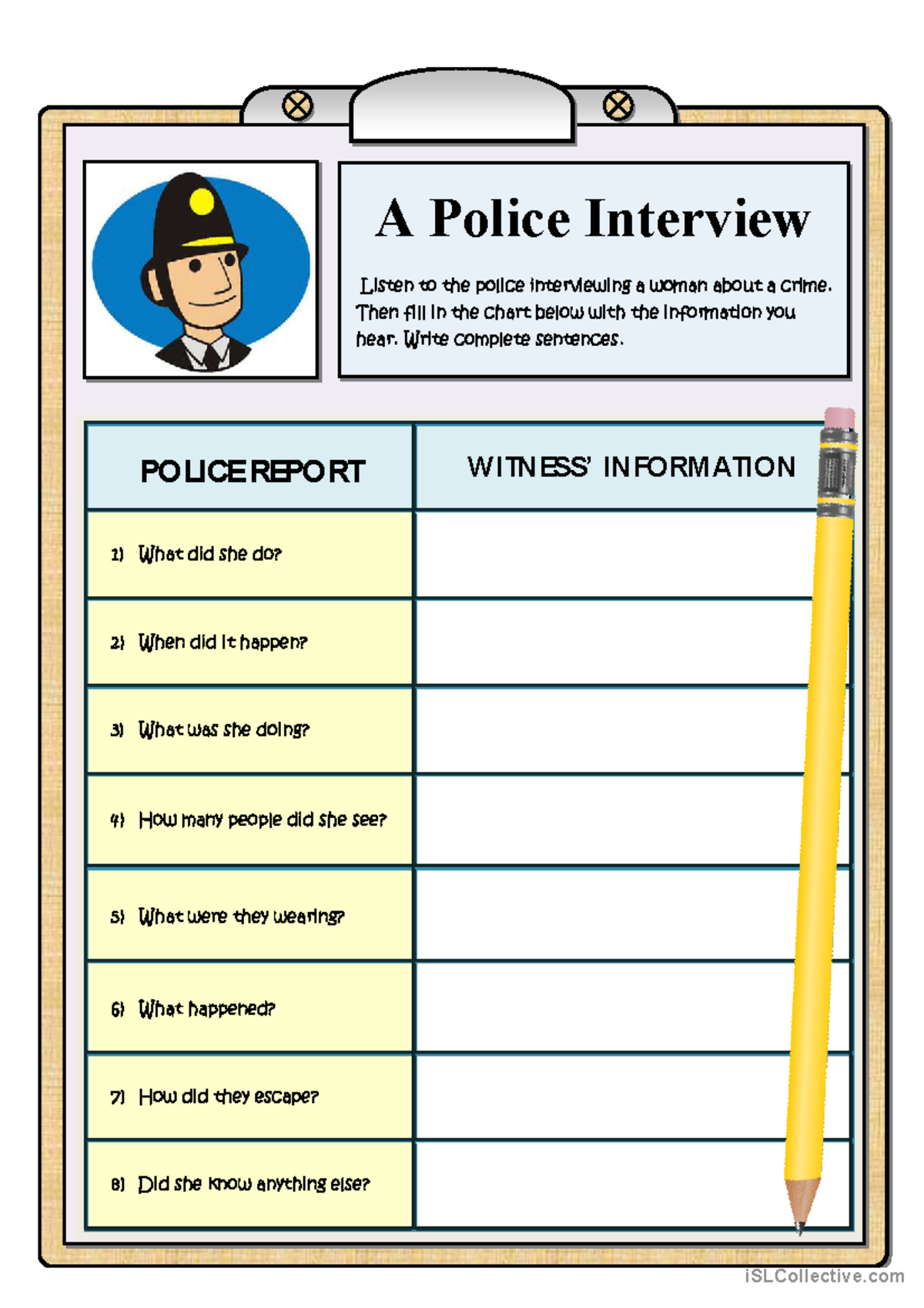 A Police Interview - Listening Activity Guide - Studocu