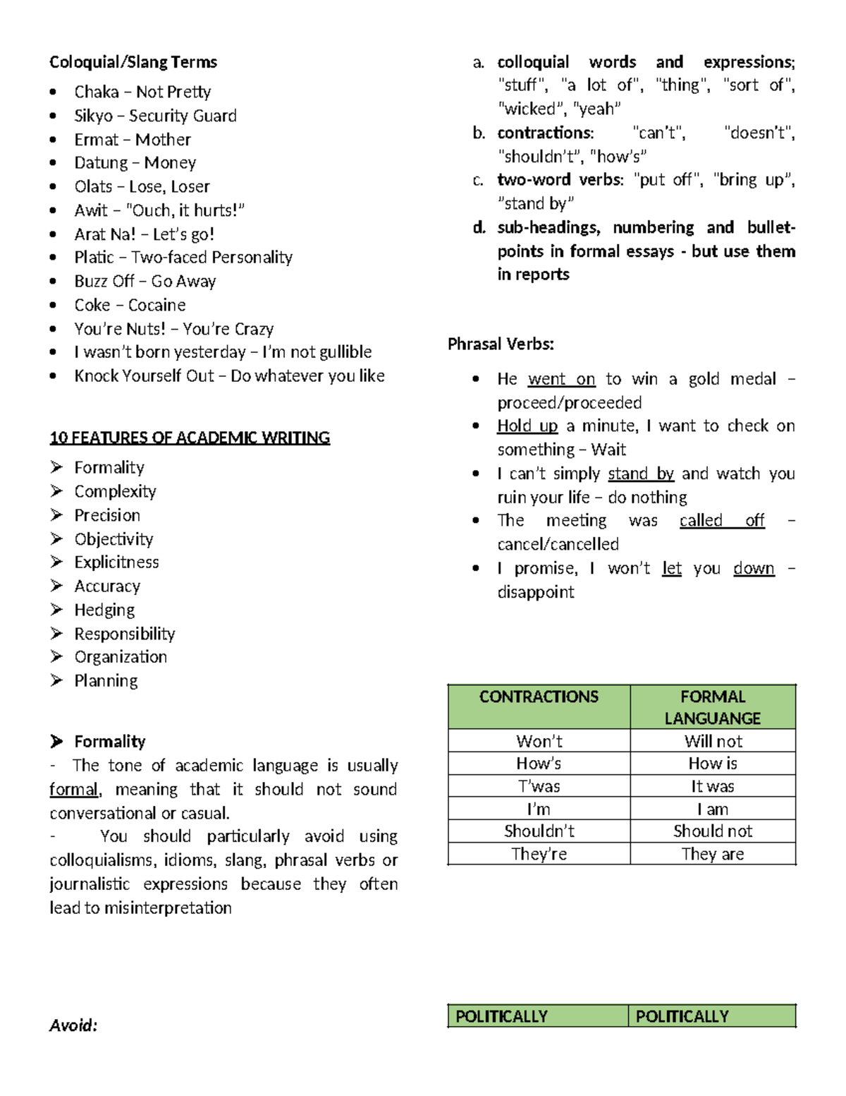 Academic Writing Features: Formality, Precision, and Objectivity (3 & 4 ...