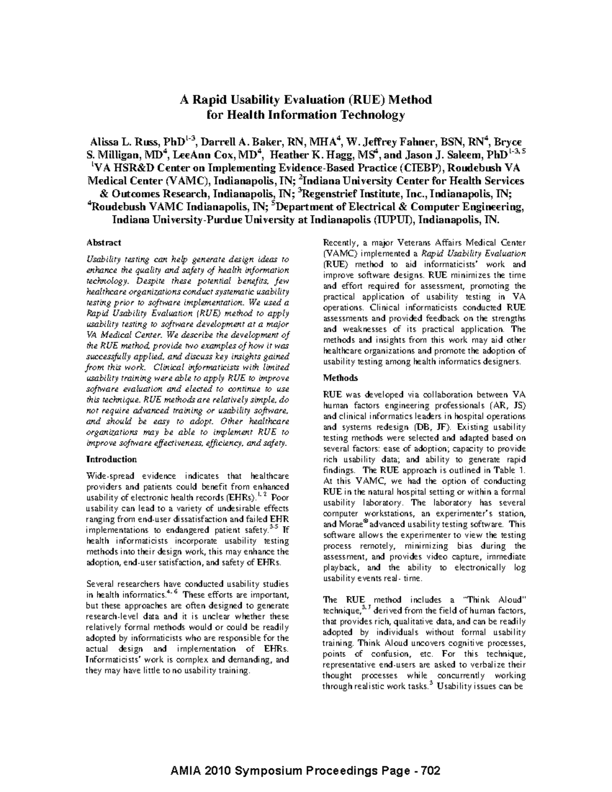 Rapid Usability Evaluation (RUE) for Health IT: Insights & Applications ...