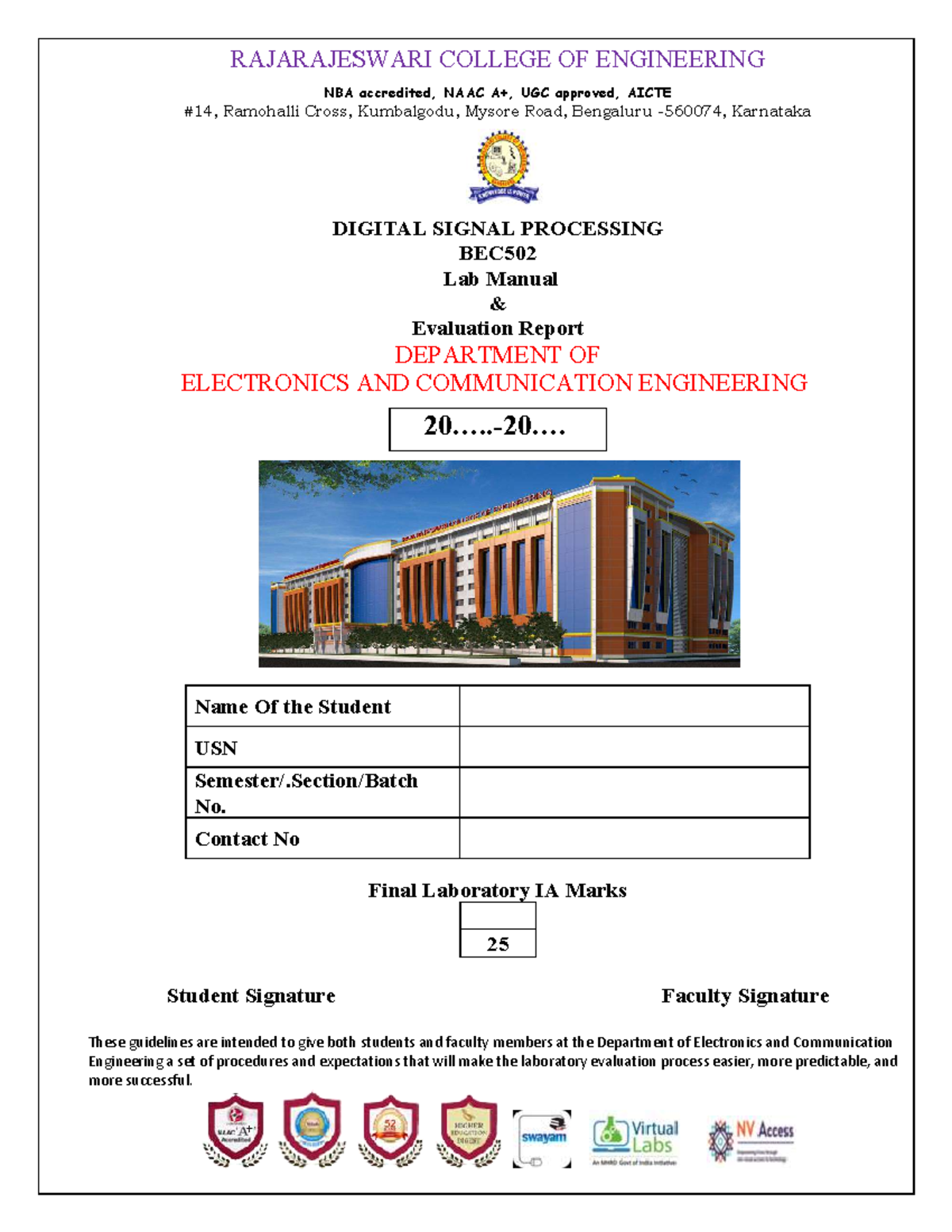 Digital Signal Processing Lab Manual - BEC502 - Studocu