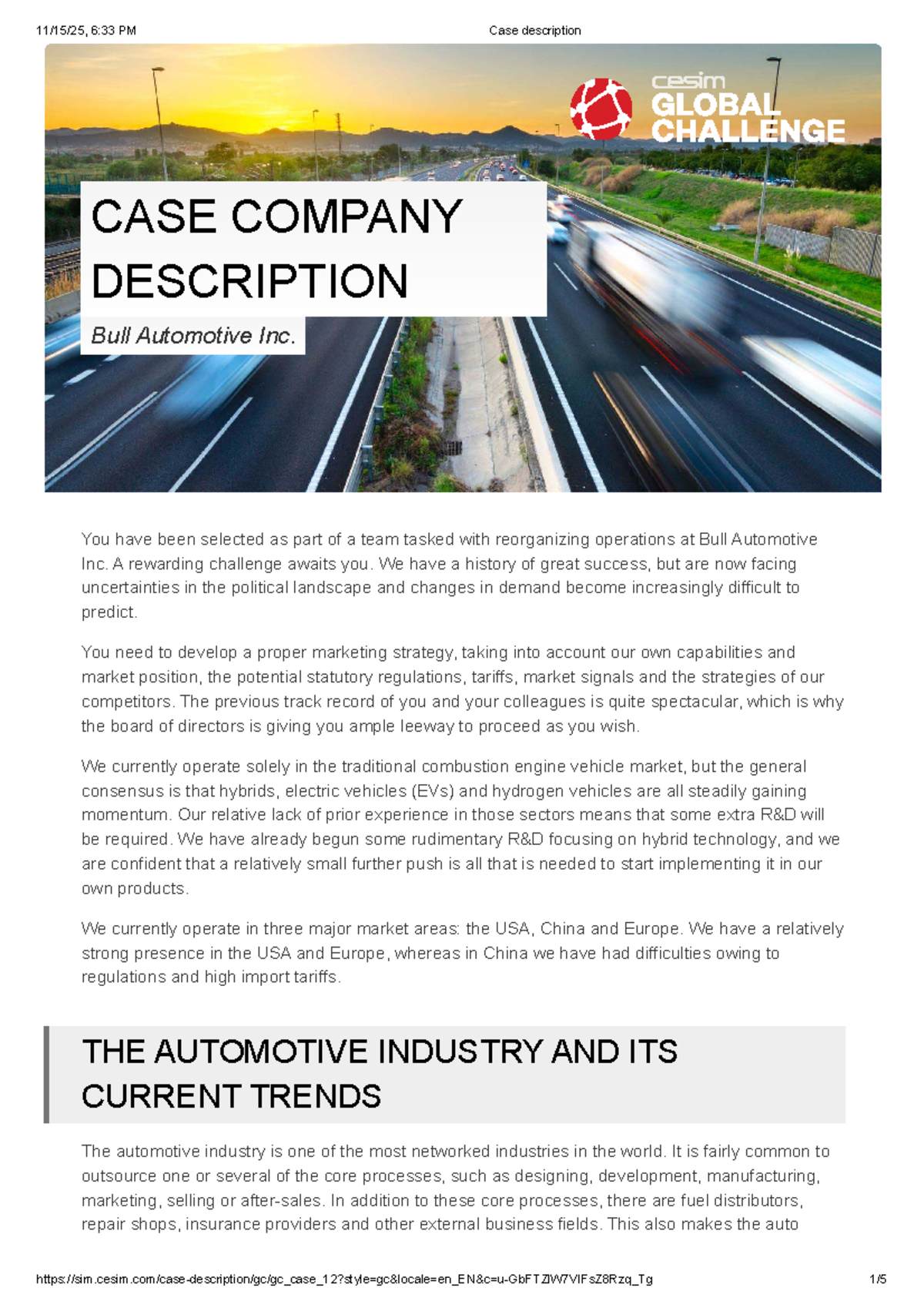 6:33 PM Case Study: Bull Automotive Inc. Operations & Market Strategy ...