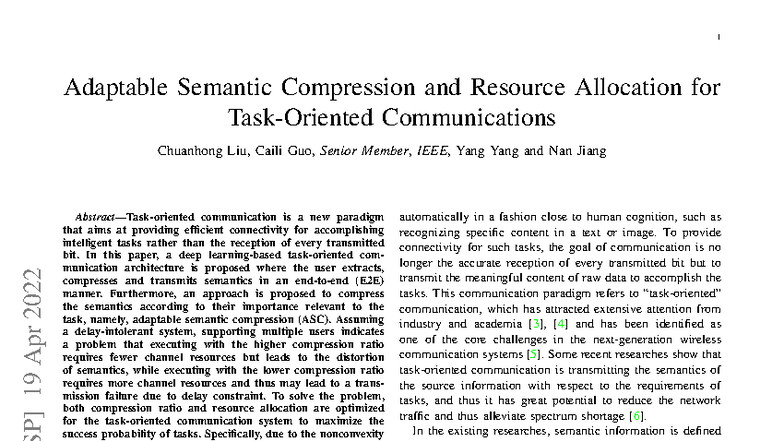 Adaptable Semantic Compression & Resource Allocation for Comm. - Studocu