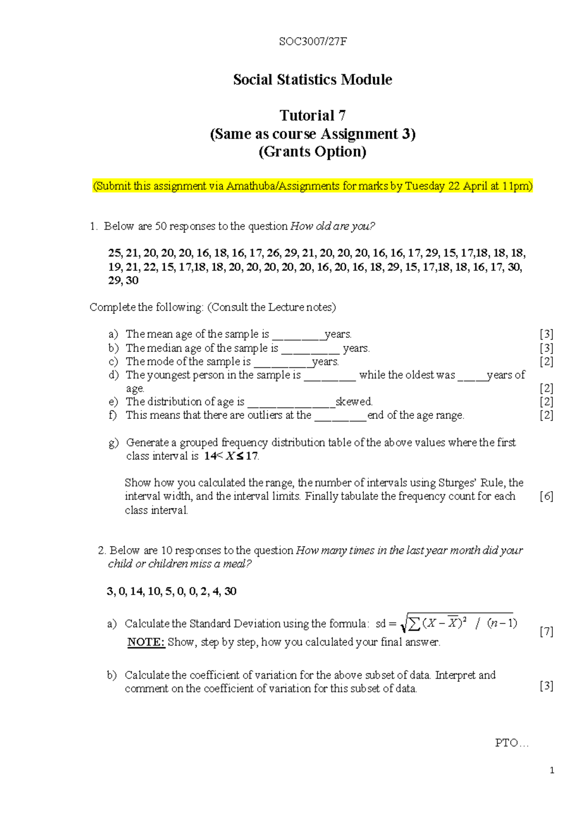 Social Statistics Tutorial 7: Assignment 3 (Grants Option) - Studocu