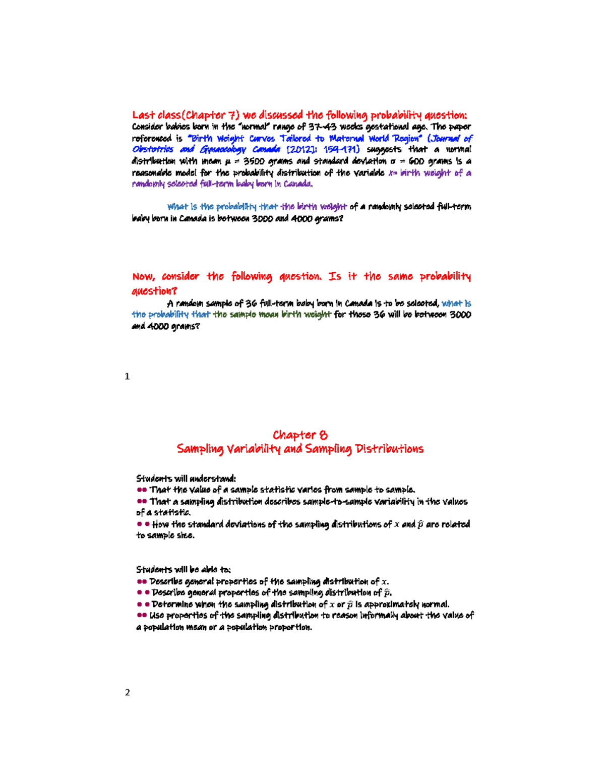 Chapter 8 Notes: Sampling Variability & Distributions in Statistics ...