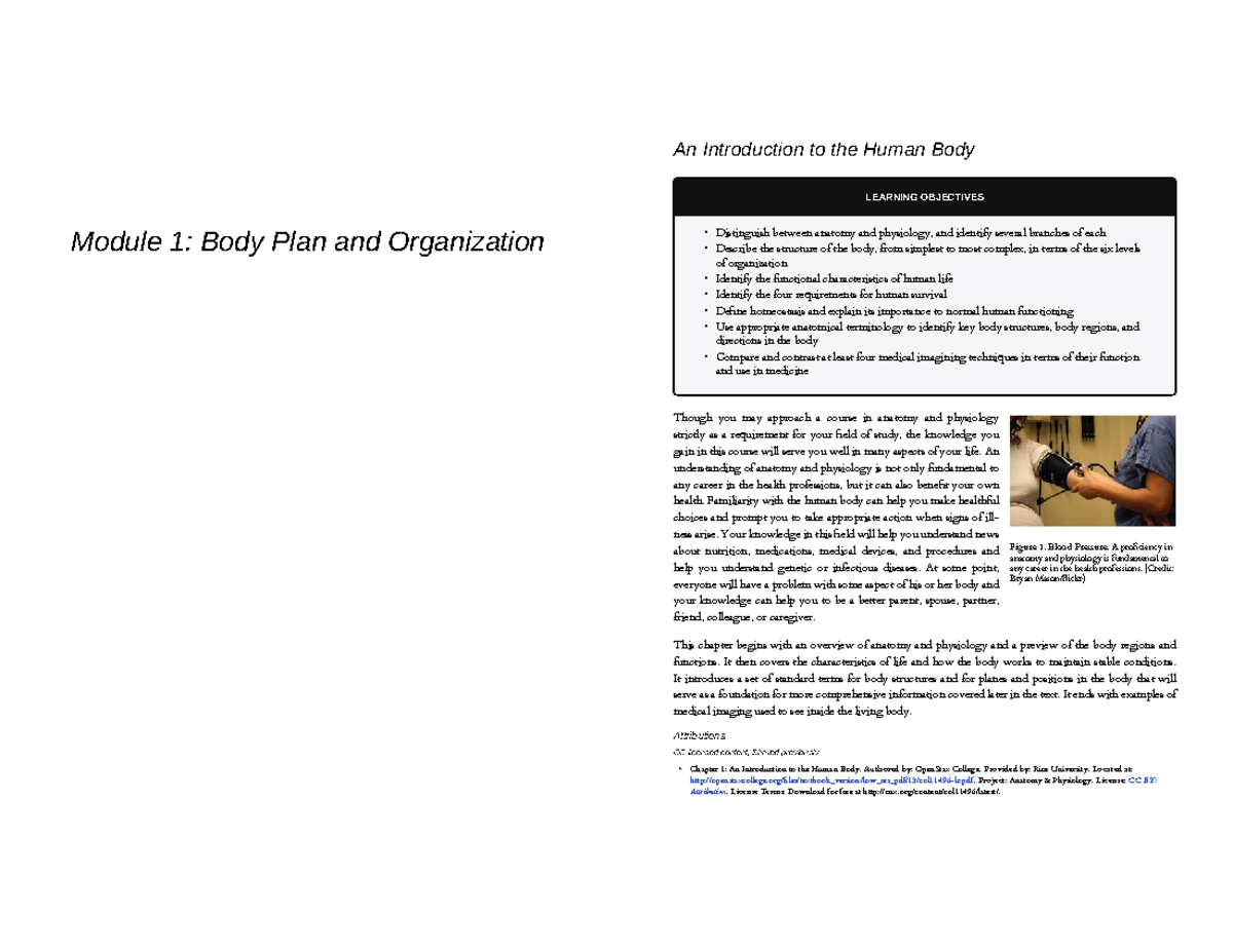 Anatomy and Physiology Overview: Module 1 Learning Objectives - Studocu