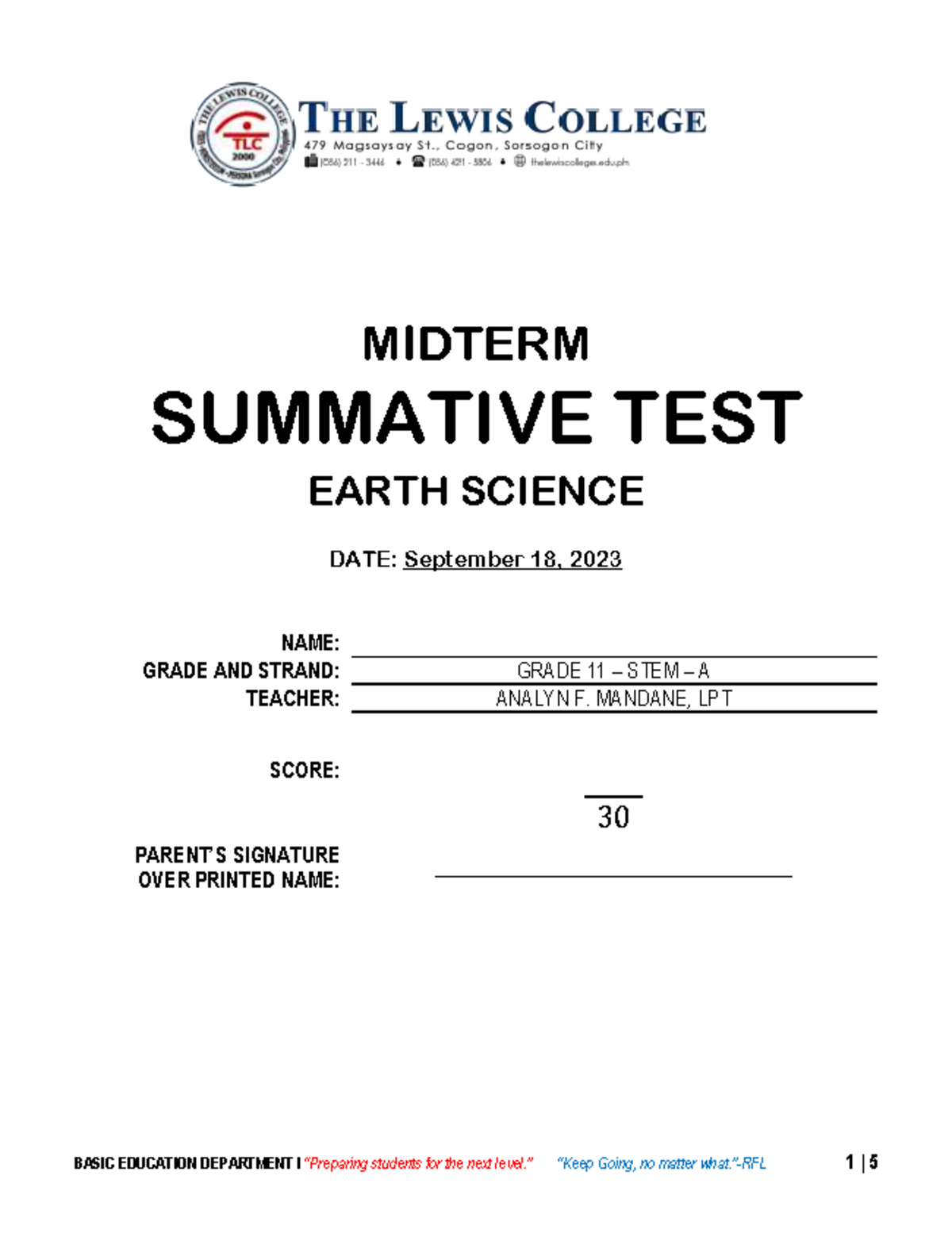 Midterm - Earth Science ST A - MIDTERM SUMMATIVE TEST EARTH SCIENCE ...