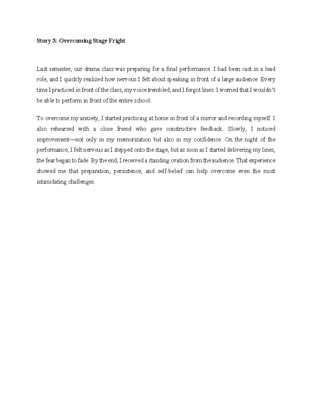 Drama 101: Overcoming Stage Fright - Final Performance Reflection - Studocu