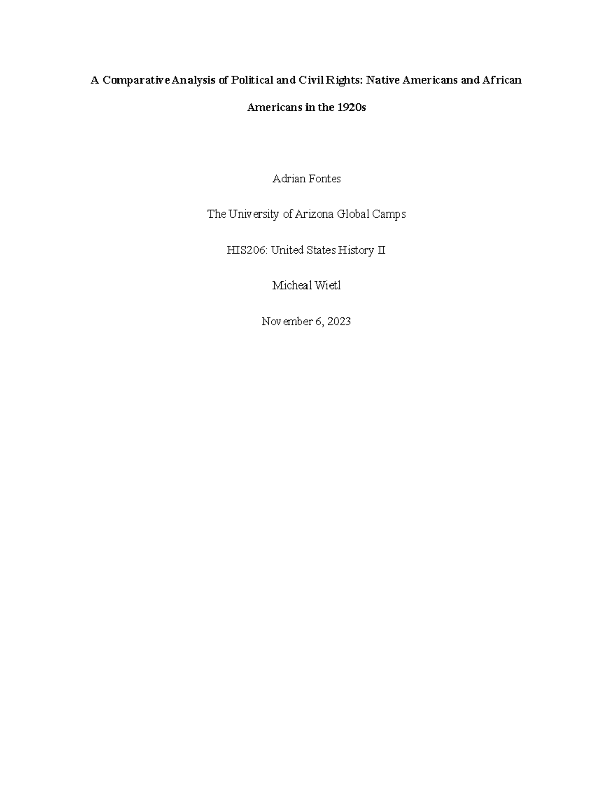HIS206: Comparative Analysis of Political Rights for Native and African ...