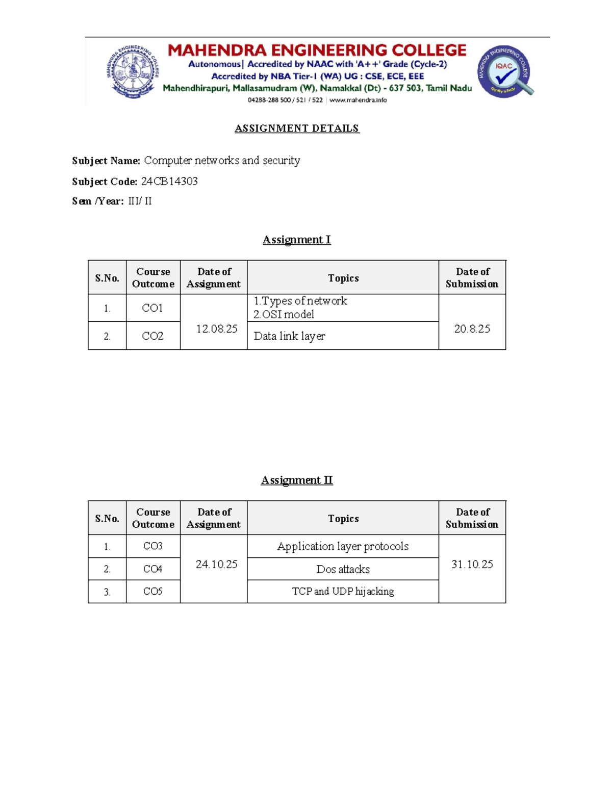 Cns assign - useful of this notes - ASSIGNMENT DETAILS Subject Name ...