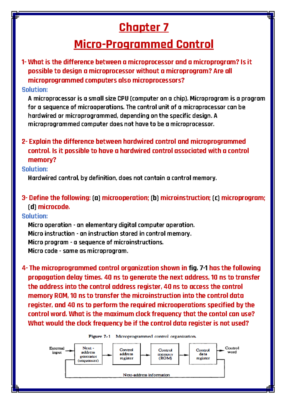 Chapter 7 Solutions: Understanding Micro-Programmed Control Concepts - Studocu