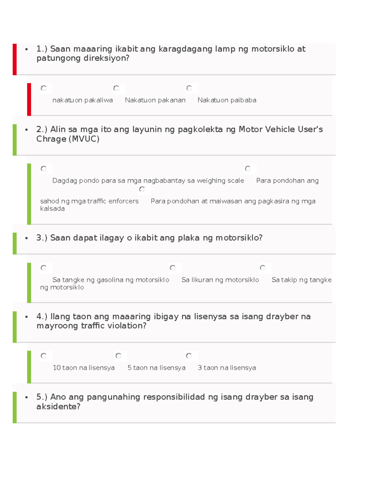 LTO Reviewer Part 2: Mga Tanong at Sagot sa Batas Trapiko - Studocu