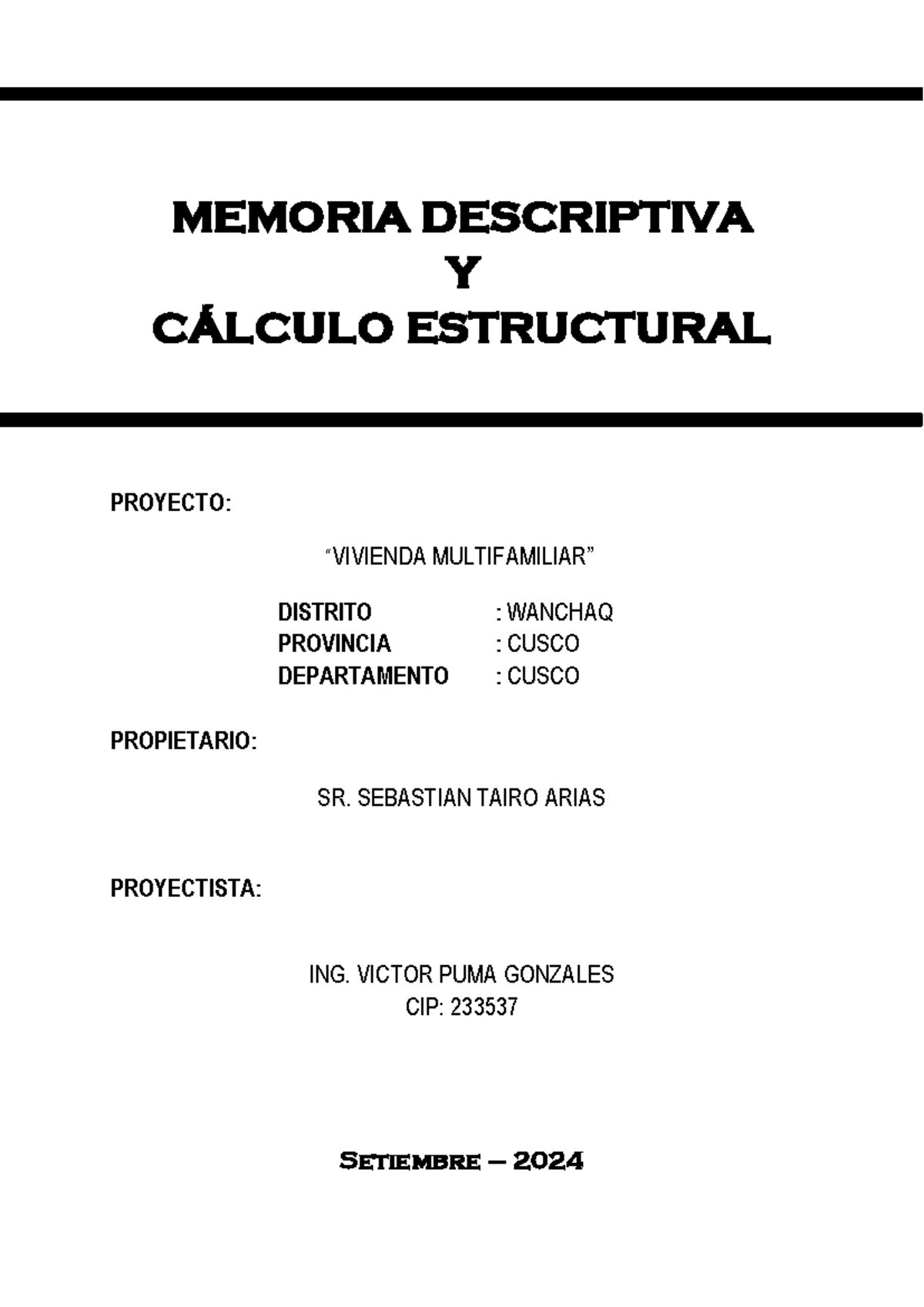 Memoria Descriptiva y Cálculo Estructural del Proyecto WANCHAQ - Cusco ...