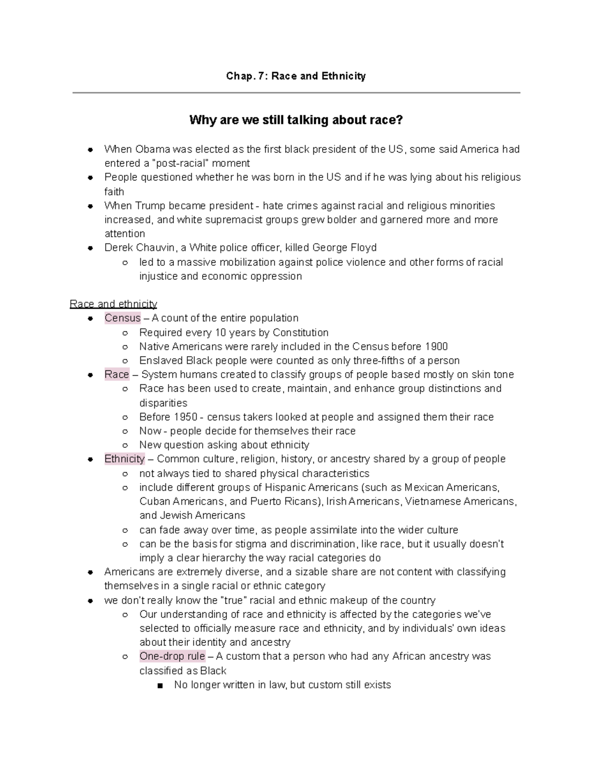 Chapter 7 Notes - Race, Ethnicity, and Social Constructs - Studocu
