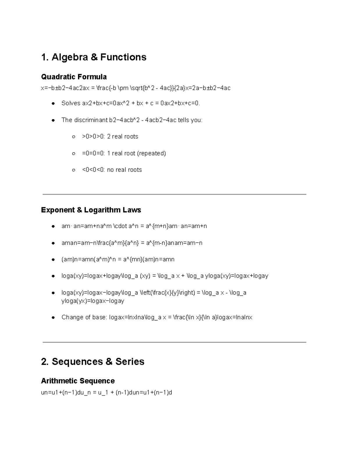 Math SL AA Formulas: Functions, Sequences, Trigonometry & Stats - Studocu