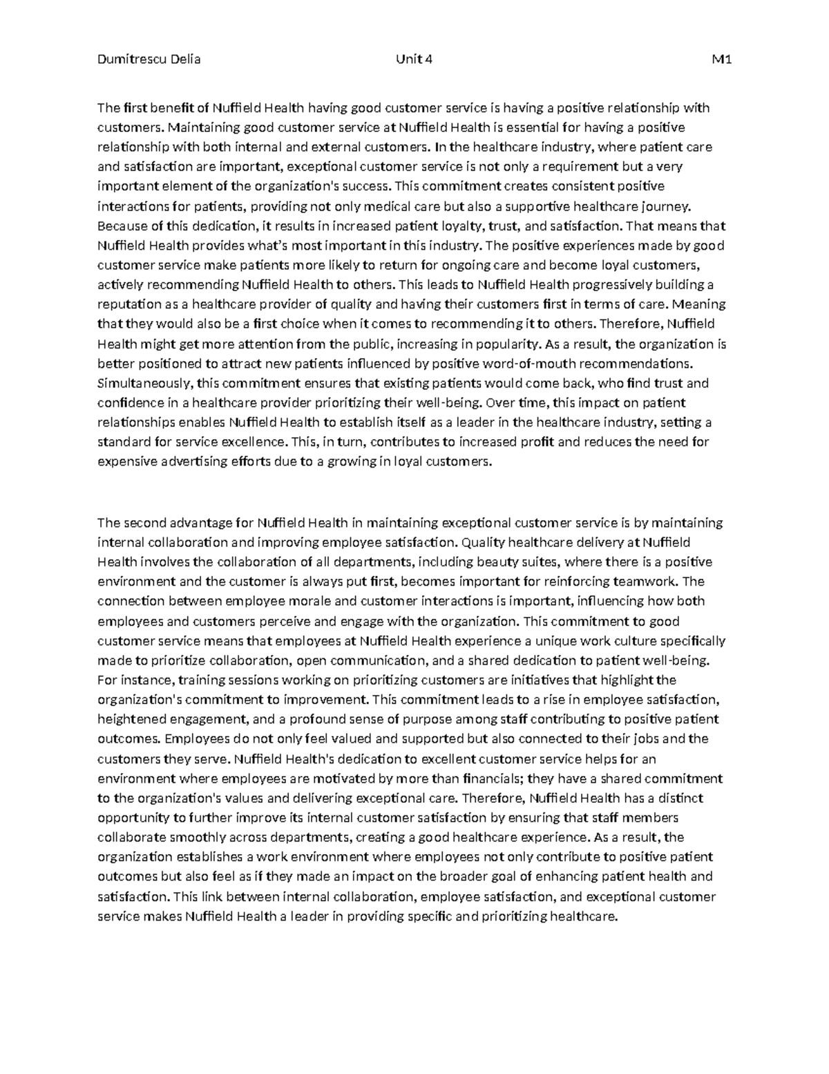 Business M1: Customer Service Benefits at Nuffield Health - Studocu