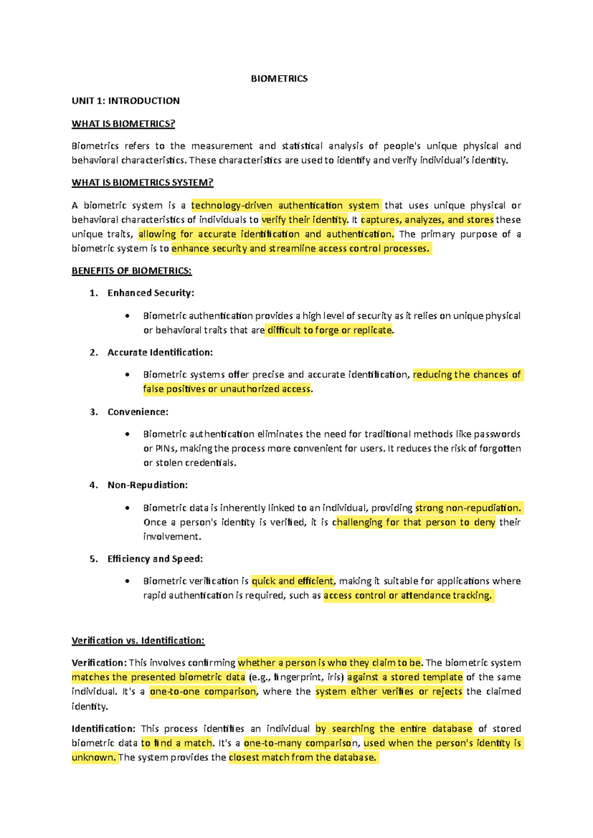Biometrics Lecture Notes: Overview, Types, & Applications - Studocu