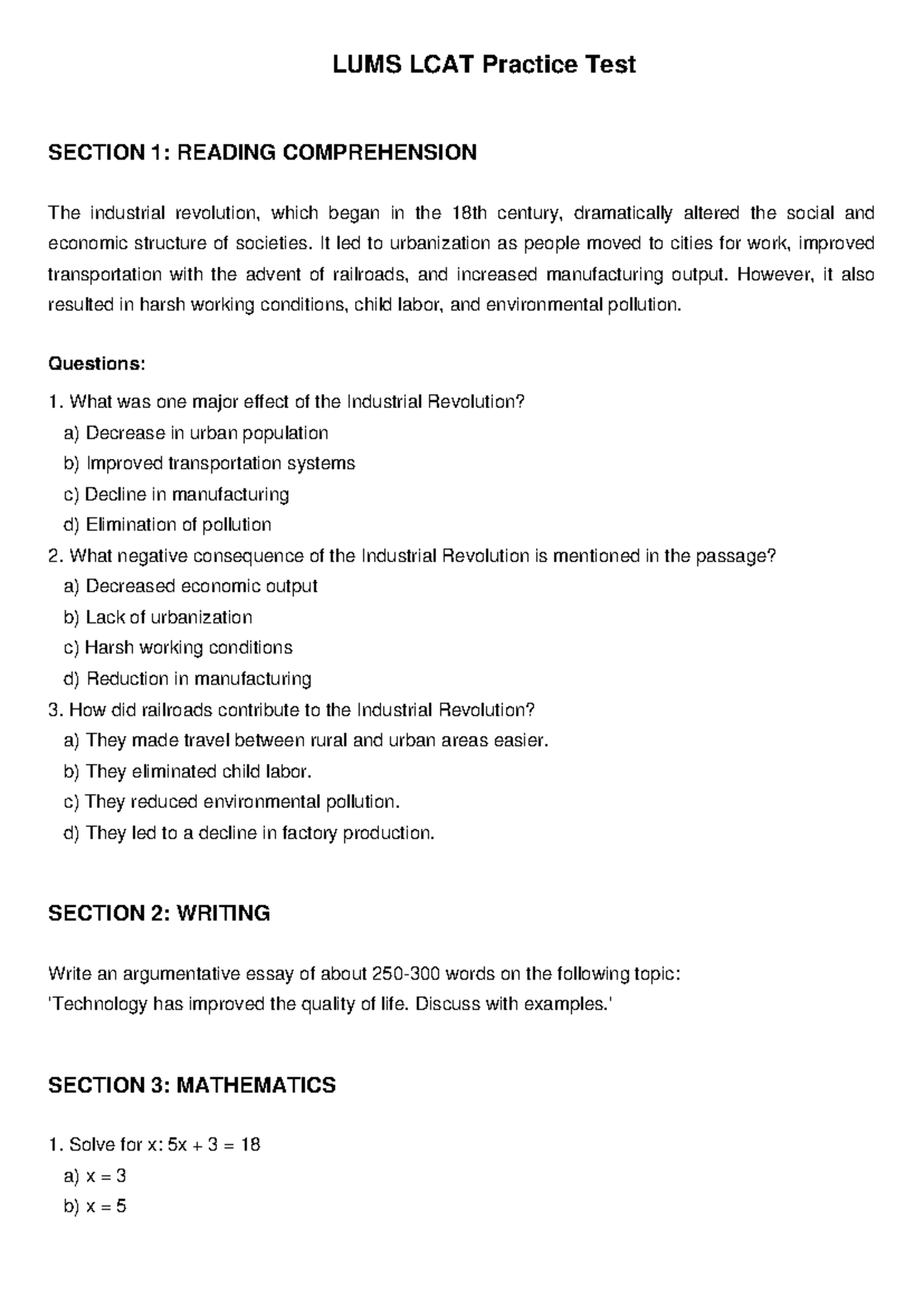 LUMS LCAT Practice Test - LUMS LCAT Practice Test SECTION 1: READING ...
