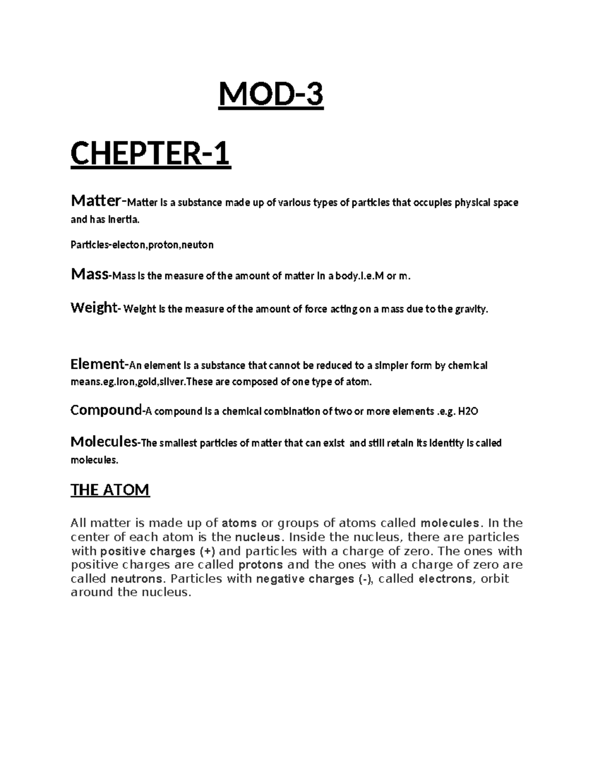 Module 3 Class Notes: Understanding Matter, Electricity, and Magnetism ...