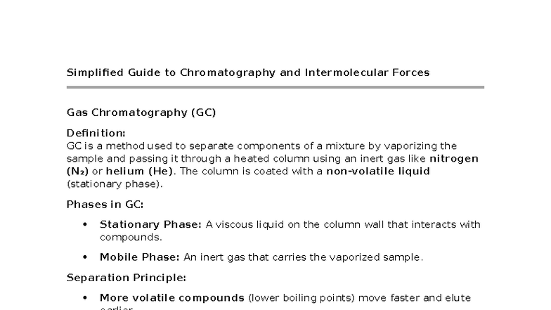 Chromatography & Intermolecular Forces Overview (CHEM 101) - Studocu