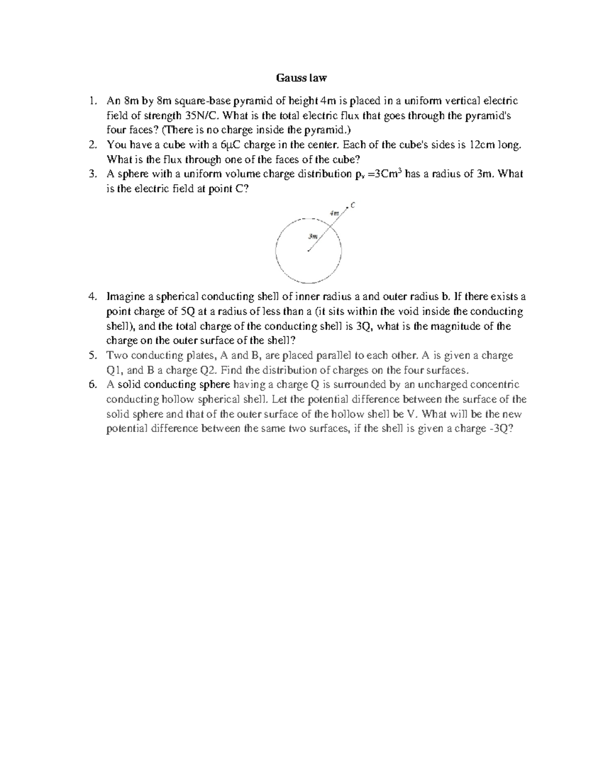 Gauss Law Problems and Solutions for Physics 101 - Gauss law An 8m by ...