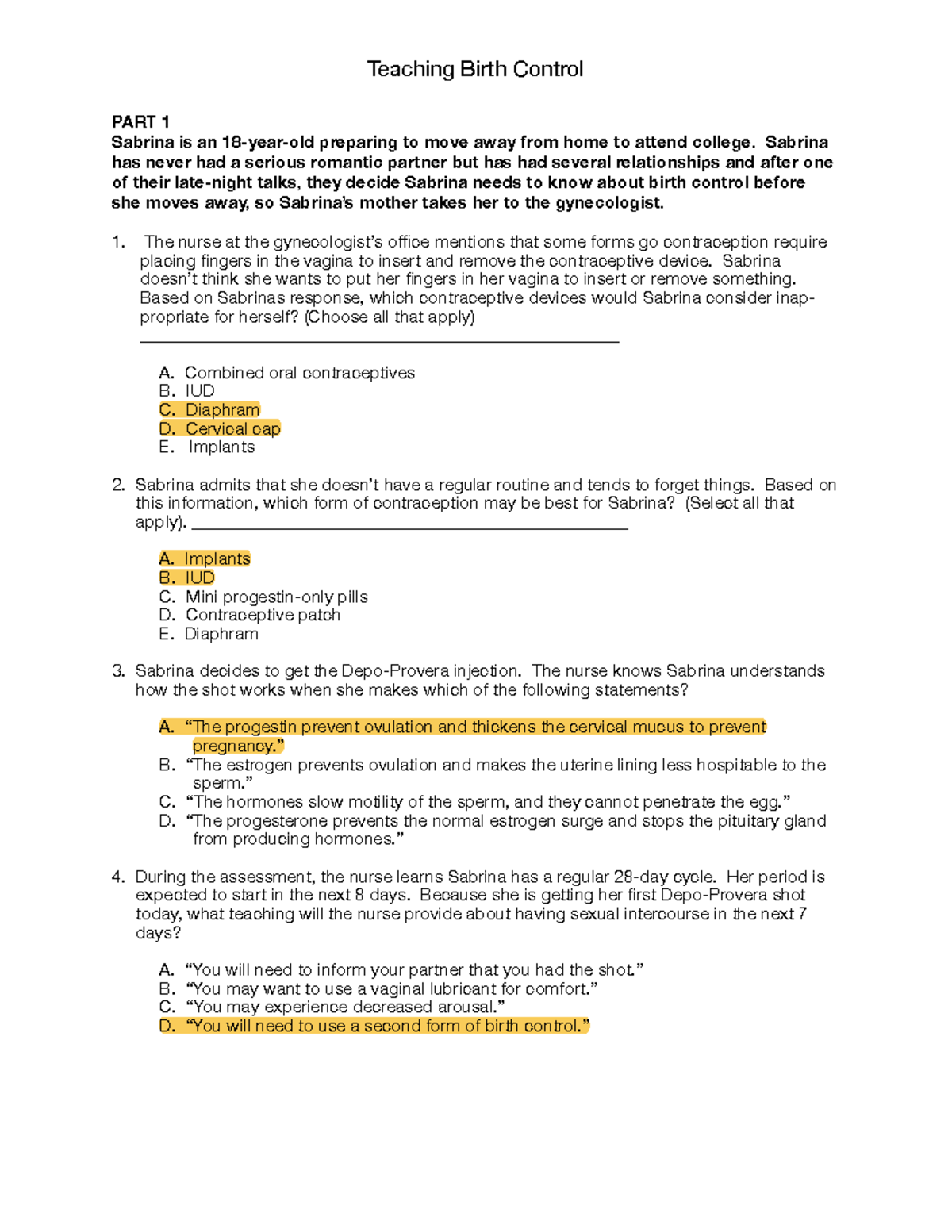 Case Study: Understanding Contraception Choices for Sabrina - 3 - Studocu