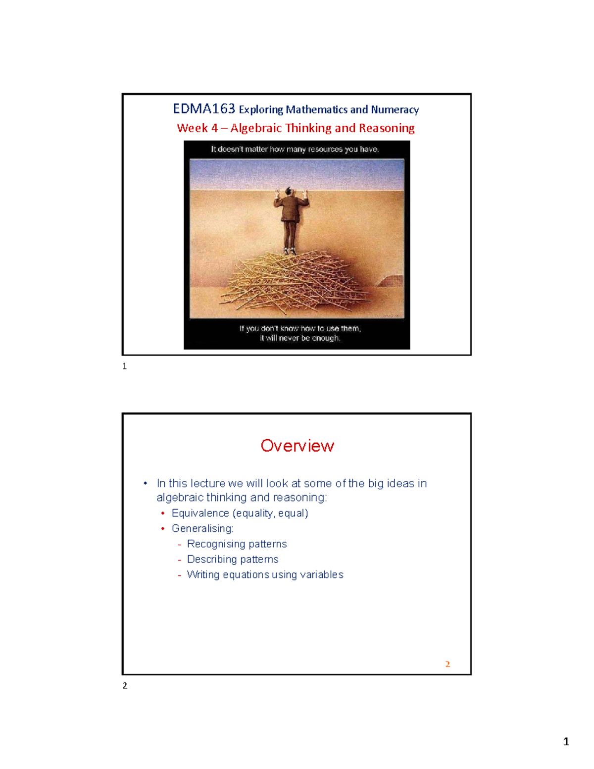 EDMA163 Week 4 Lecture: Algebraic Thinking & Reasoning Overview - Studocu