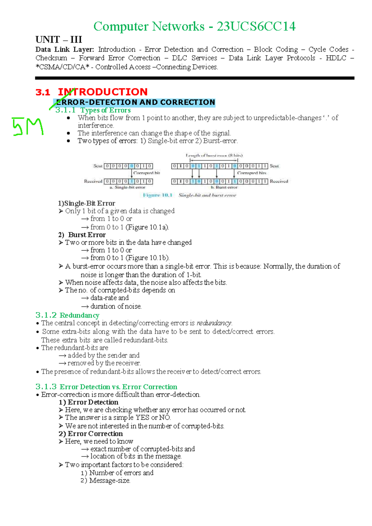 Data Link Layer Concepts: Error Detection & Correction - 23UCS6CC14 ...