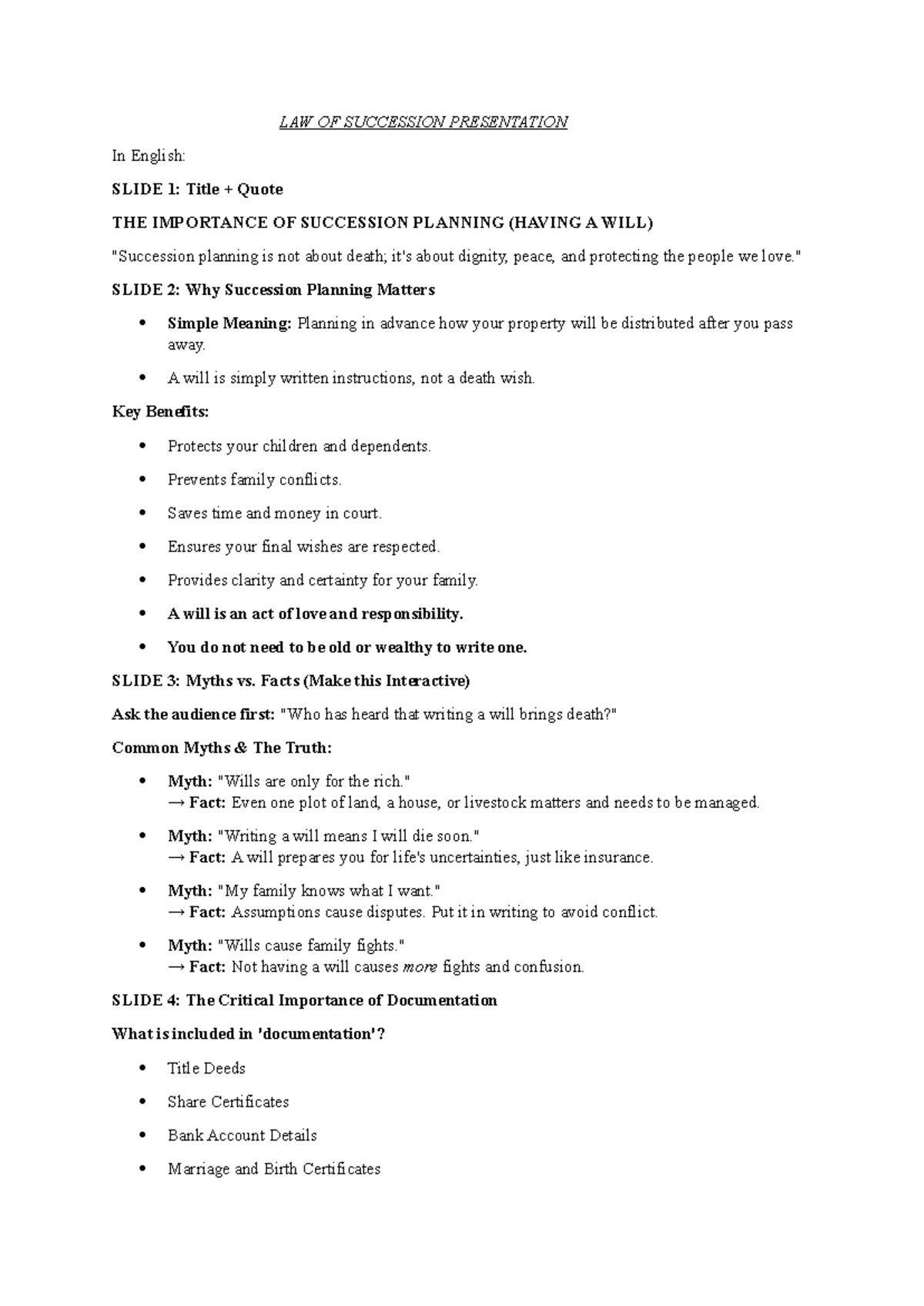 LAW OF SUCCESSION PRESENTATION: Importance & Planning Tips - Studocu