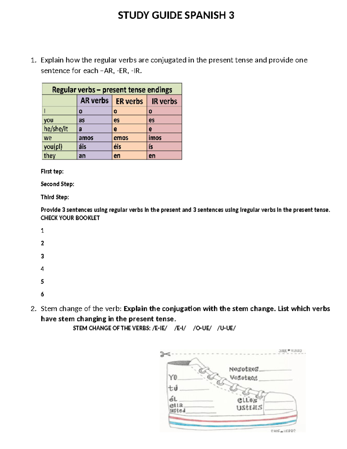 Spanish 3 - Study Guide- Midterm 2024 - STUDY GUIDE SPANISH 3 1 ...