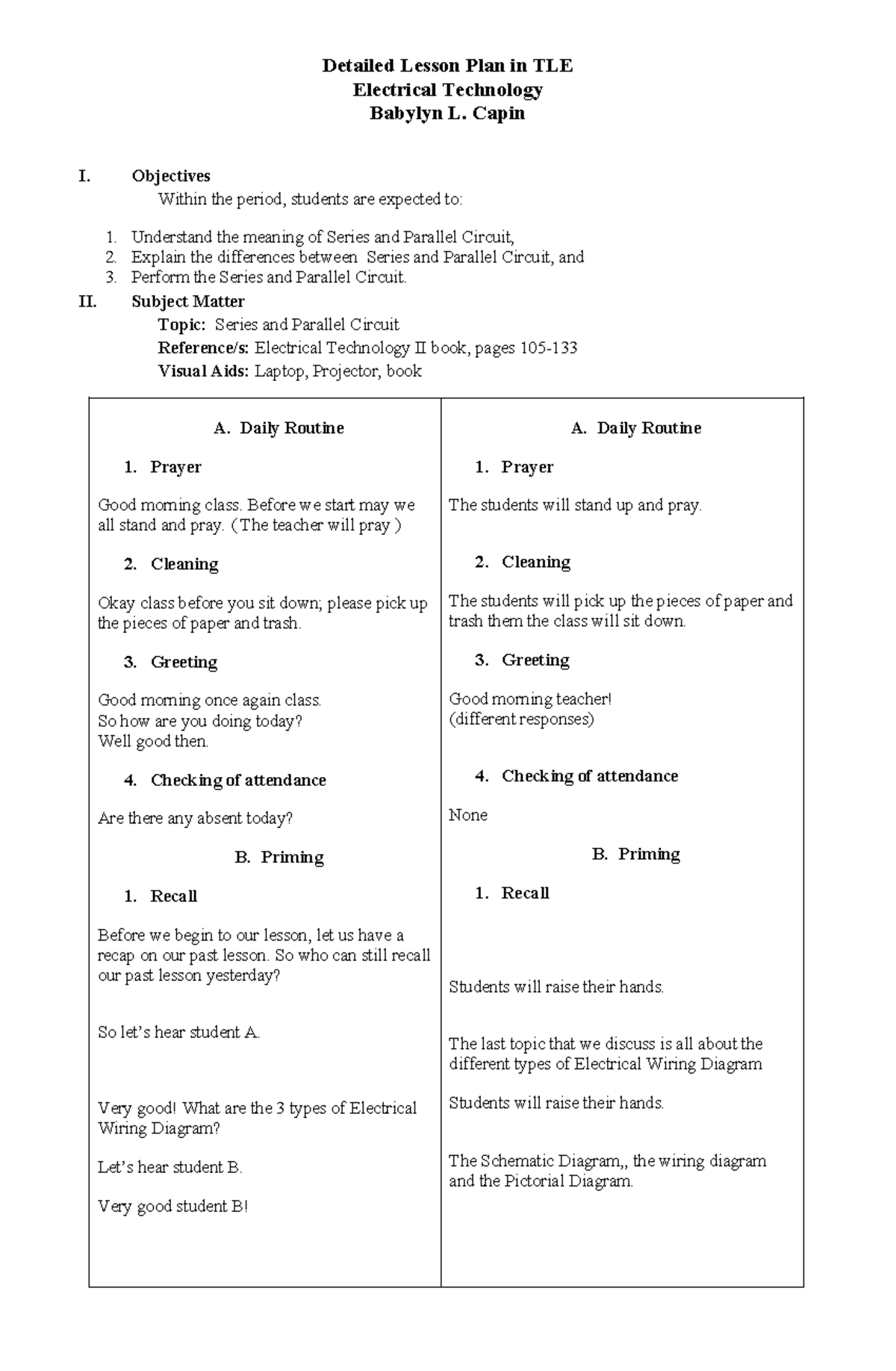 Lesson Plan on Series and Parallel Circuits (TLE) - Studocu
