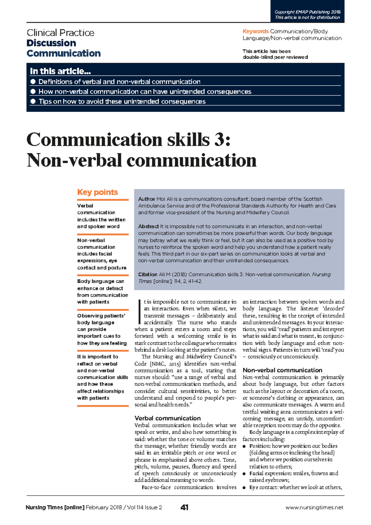 Communication Skills 3: Non-Verbal Communication in Nursing - Studocu