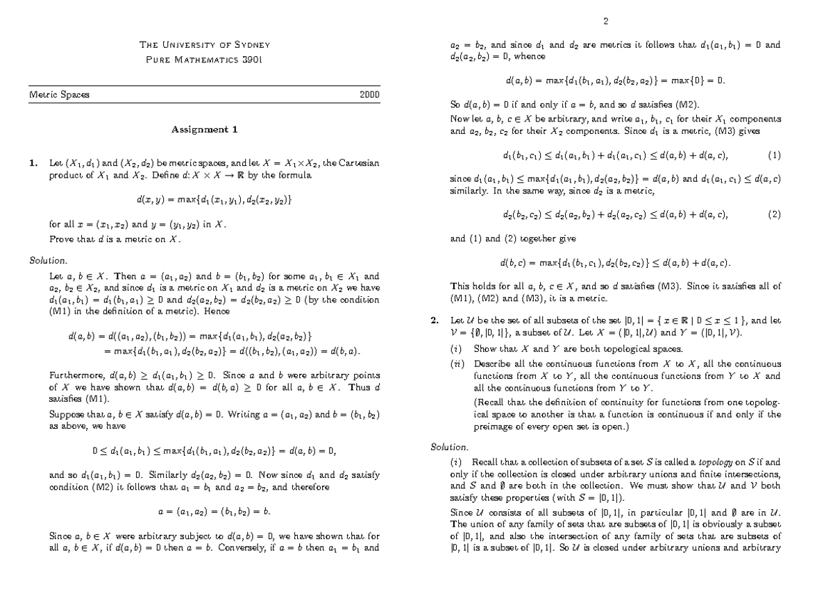 Notes on Metric and Hilbert Spaces: MAST30026 Lecture Insights - Studocu