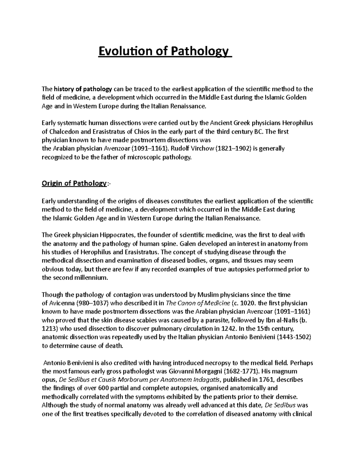 Evolution of Pathology - Origin of Pathology and Modern Experimental ...