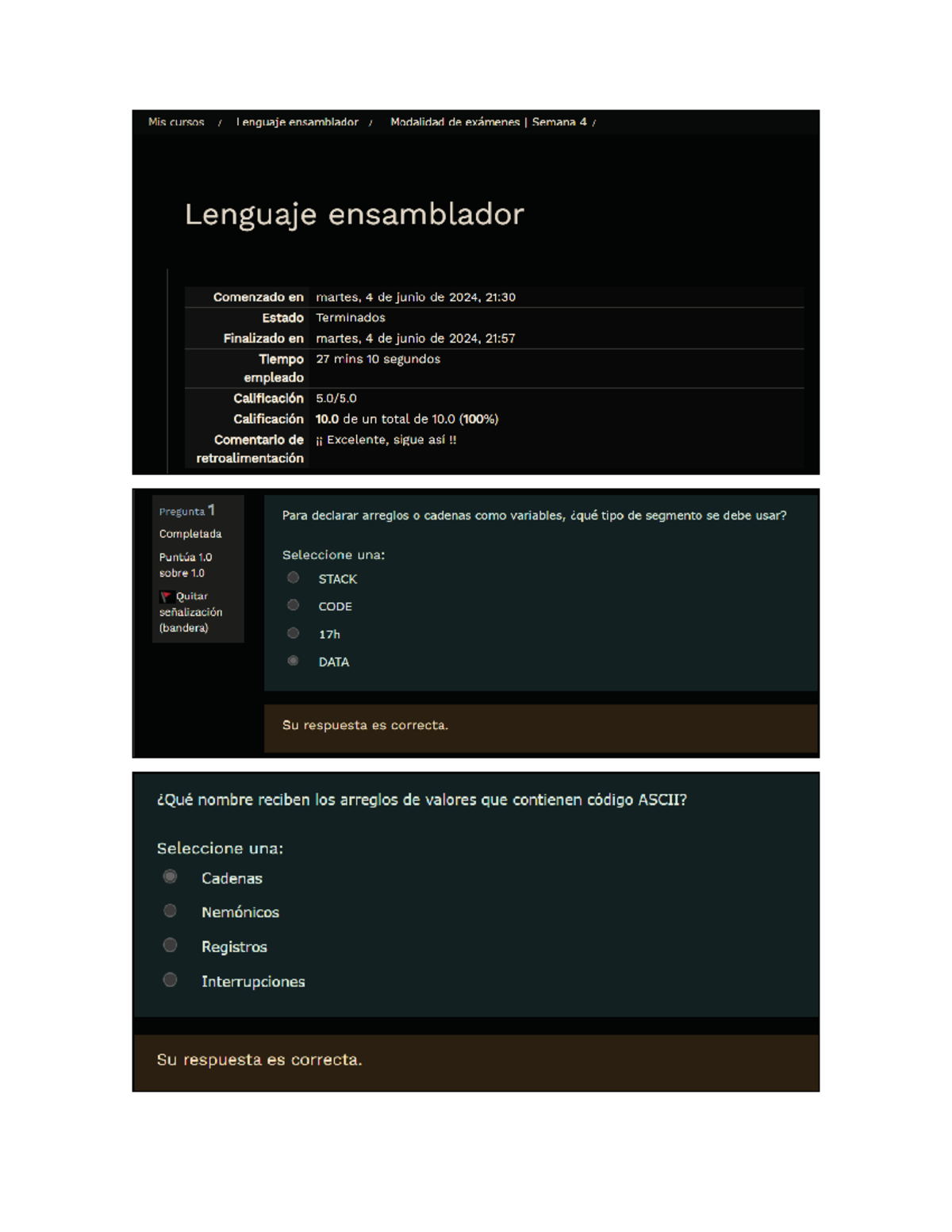 Examen Lenguaje Ensamblador - Semana 4 (Calificación 10.0) - Studocu