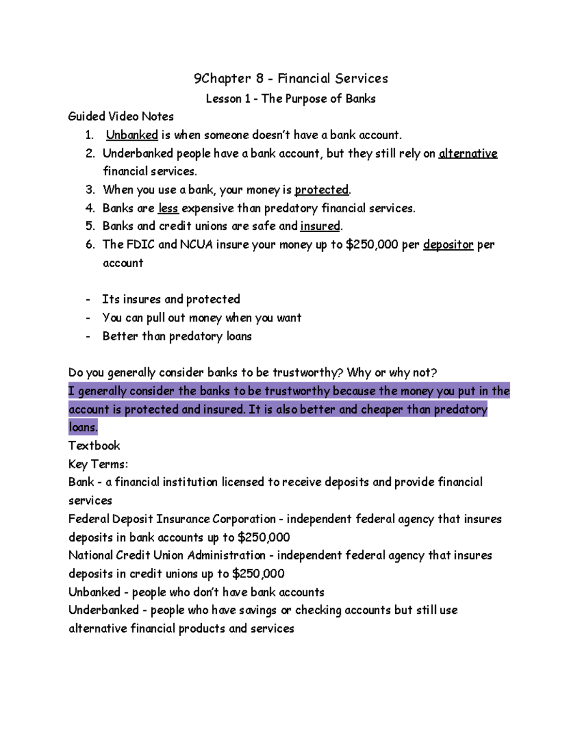 Personal Finance Notes Ch. 8 - Financial Services Overview 22-23 - Studocu