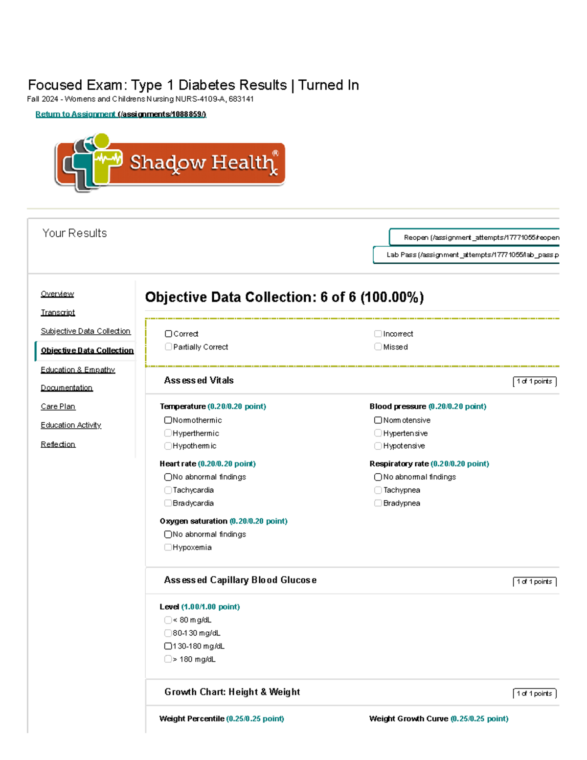 Focused Exam: Type 1 Diabetes Objective Data | NURS-4109-A - Studocu