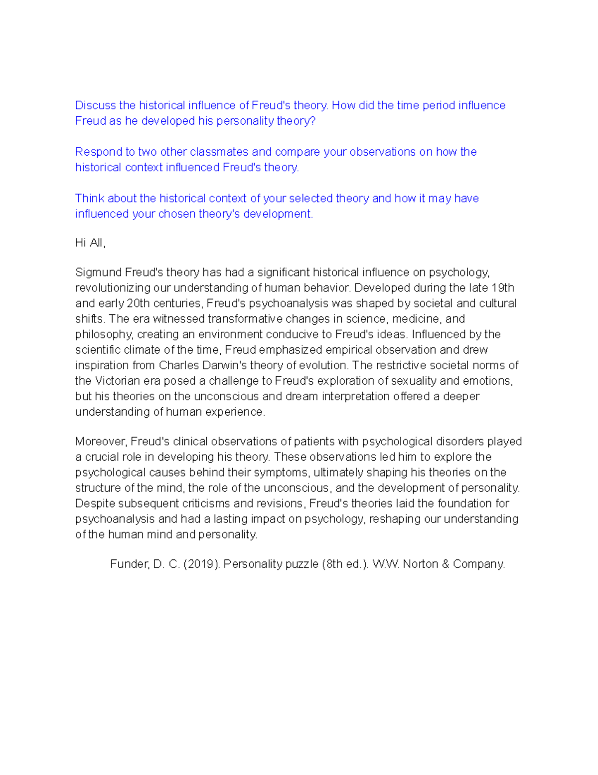 PSY 101: The Historical Influence of Freud's Theory on Psychology - Studocu