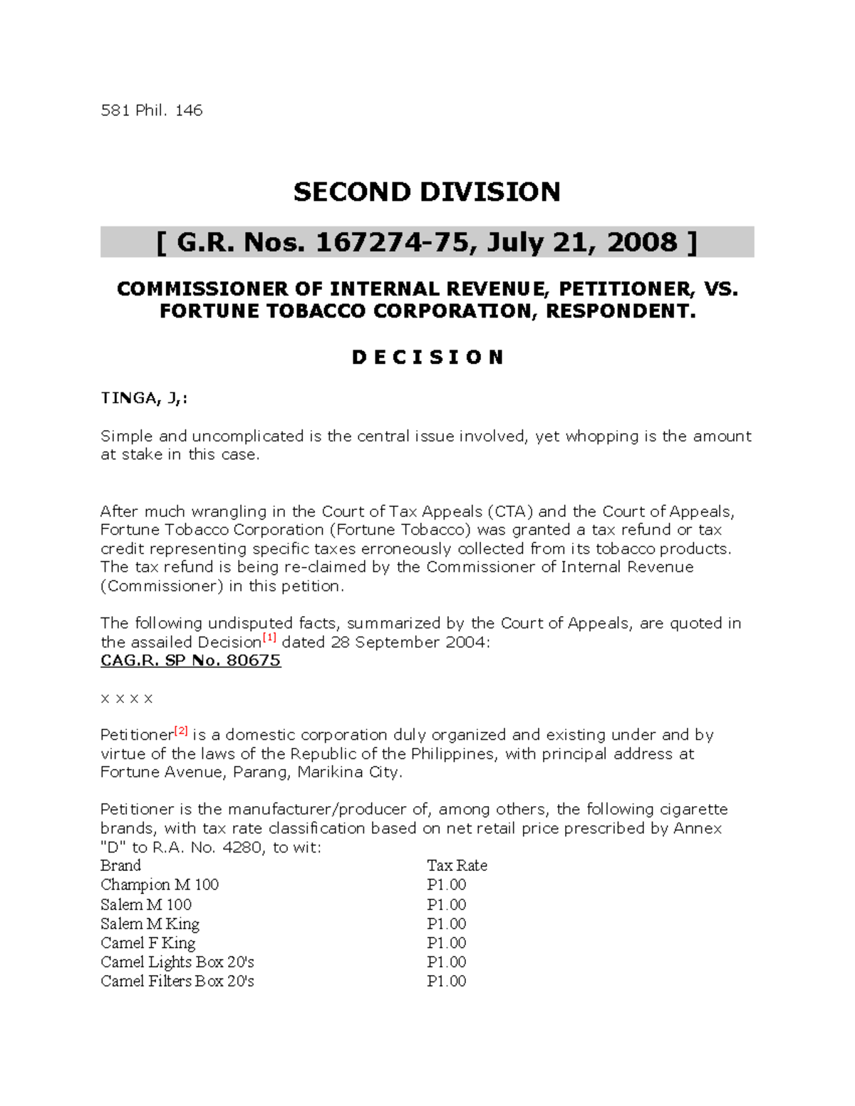 Cir vs. fortune tobacco corporation g.r - 581 Phil. 146 SECOND DIVISION ...