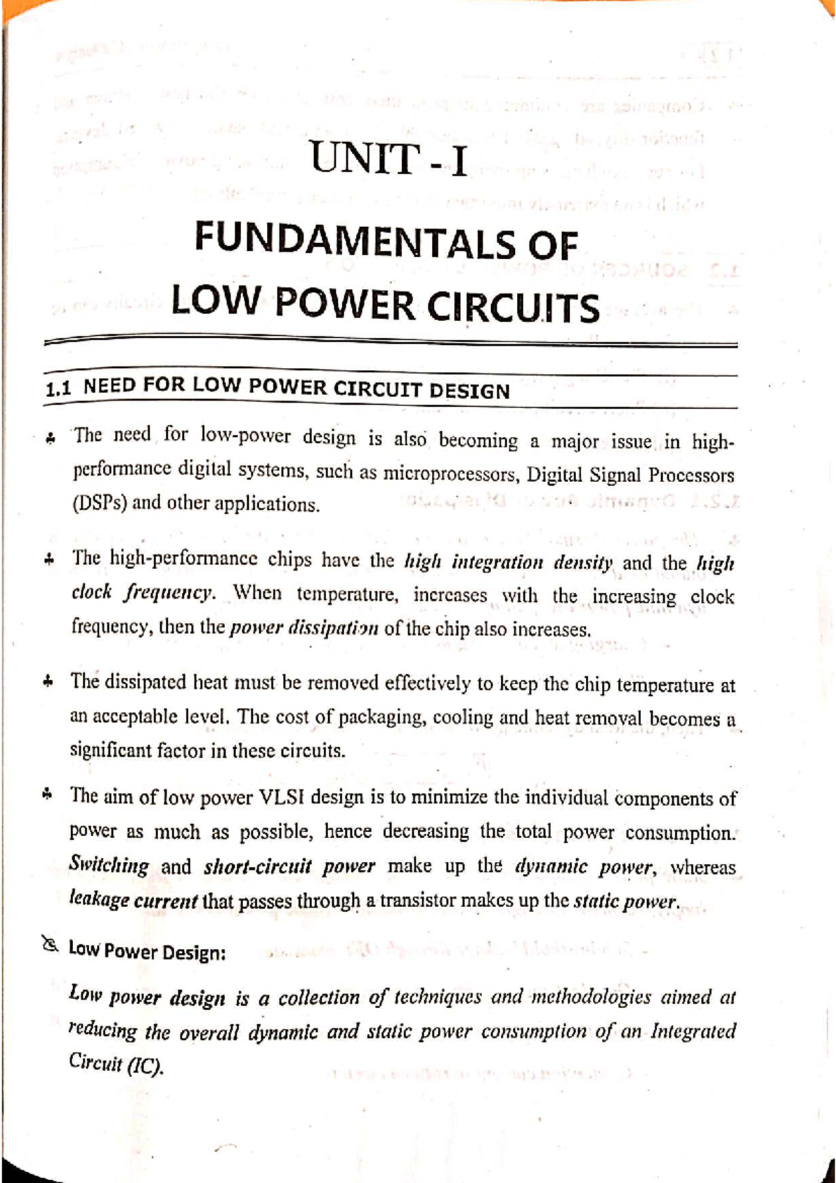 Low power ic design - UNIT I FUNDAMENTALS OF LOW POWER CIRCUITS 1 NEED ...