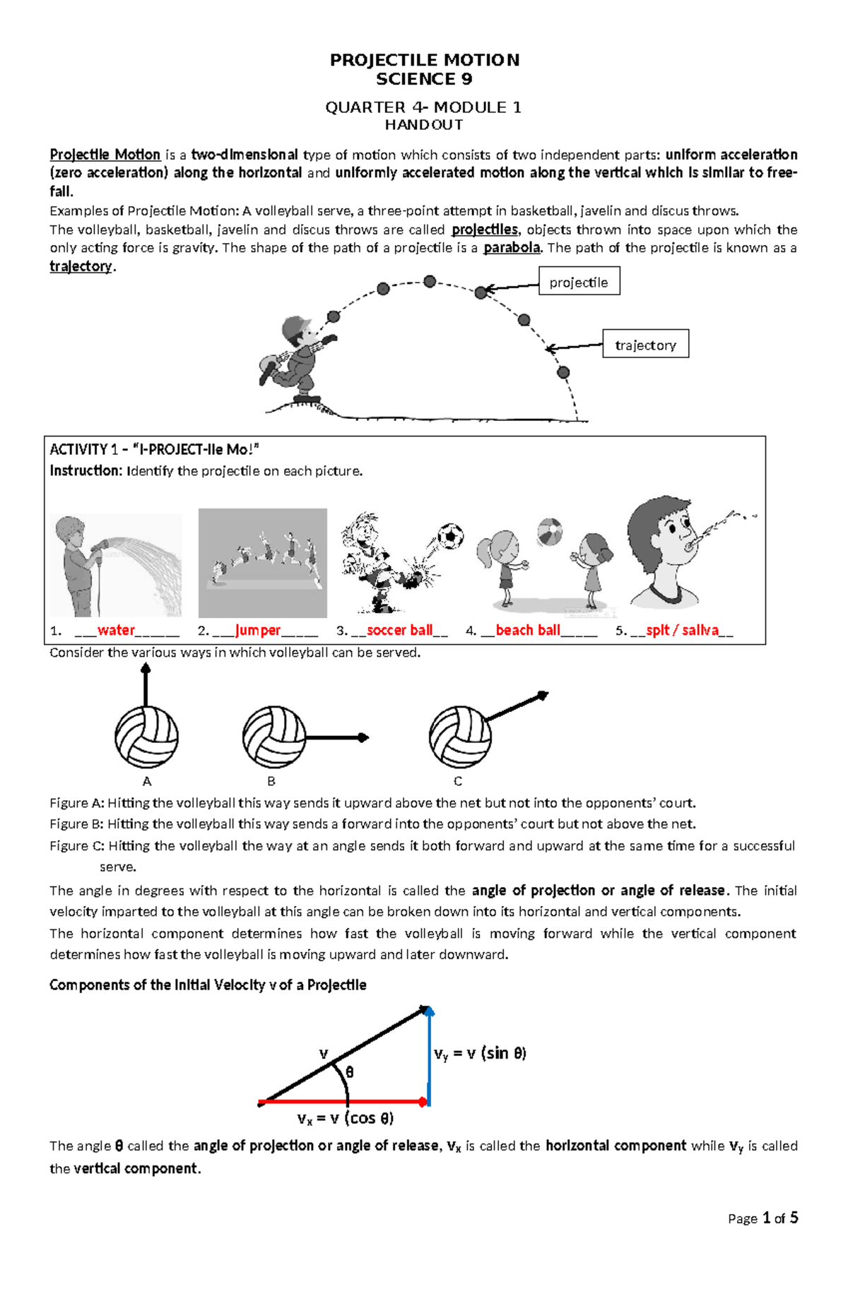 Projectile-Motion-Handout - Copy - PROJECTILE MOTION SCIENCE 9 QUARTER ...