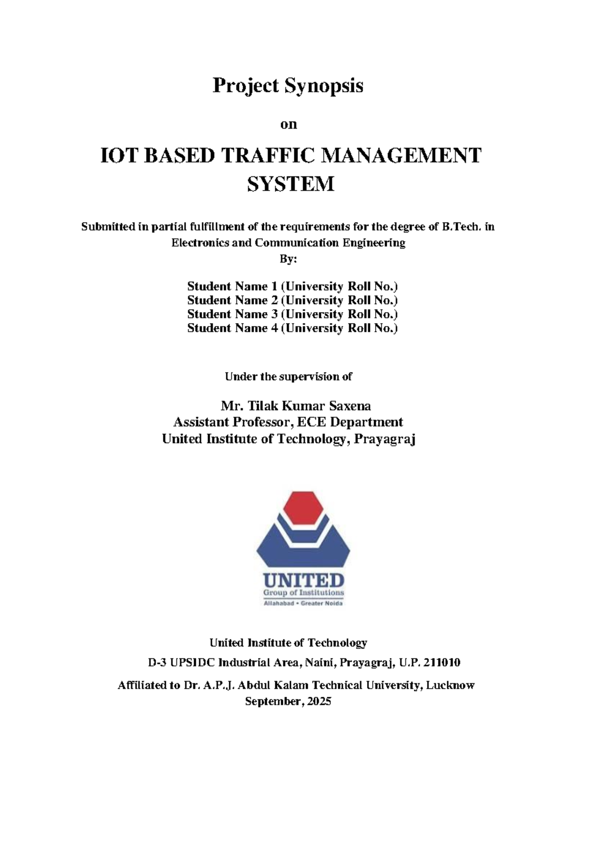 B.Tech Project Synopsis: IoT-Based Traffic Management System - Studocu