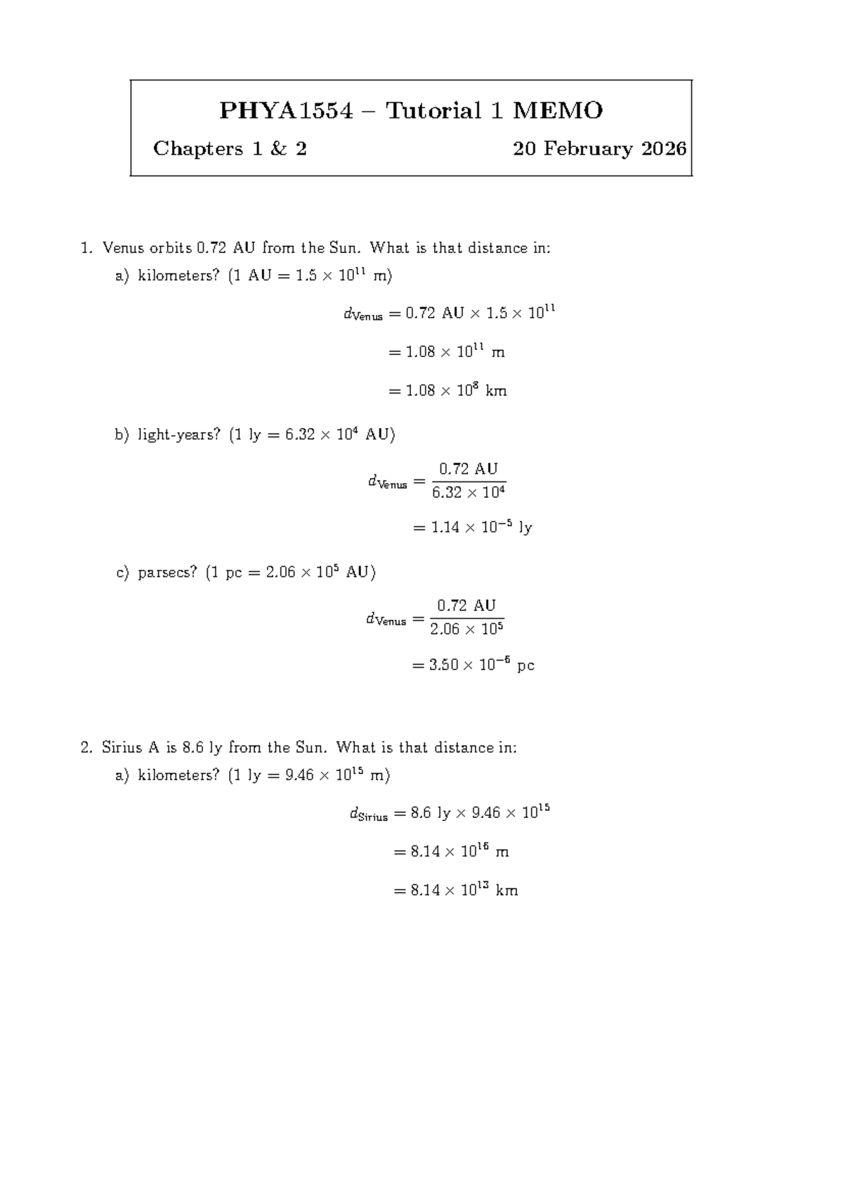 PHYA1554 Tutorial 1 Memo - Distance Calculations & Star Magnitudes ...