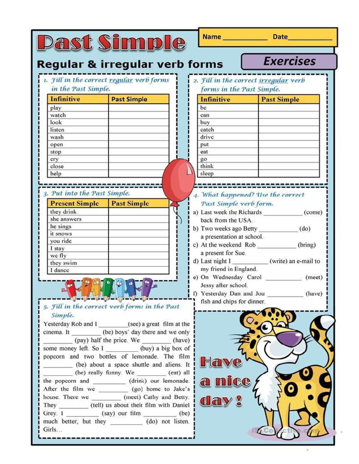 Worksheet: Simple Past Tense Exercises - Regular & Irregular Verbs - Studocu