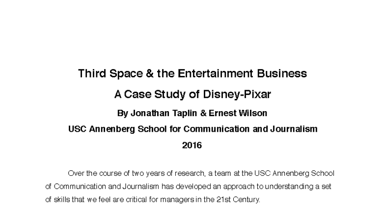 USC Annenberg Case Study: Disney-Pixar's Third Space Skills - Studocu