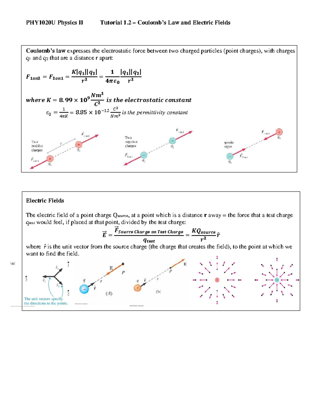 PHY1020U Physics II Tutorial 1.2: Electric Fields and Forces - Studocu