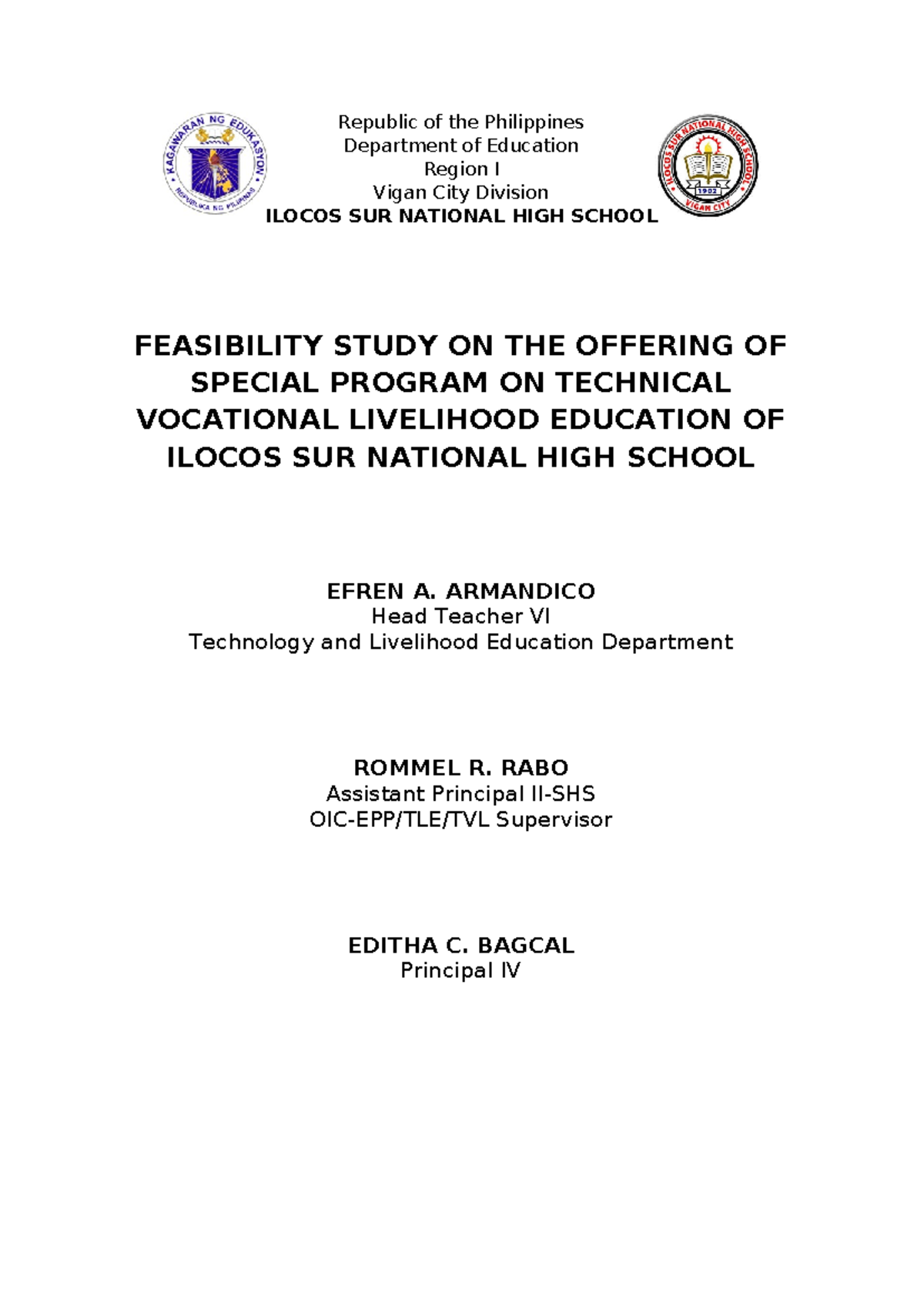 Feasibility Study: Offering Special Program in TVL Education (SPTVE ...