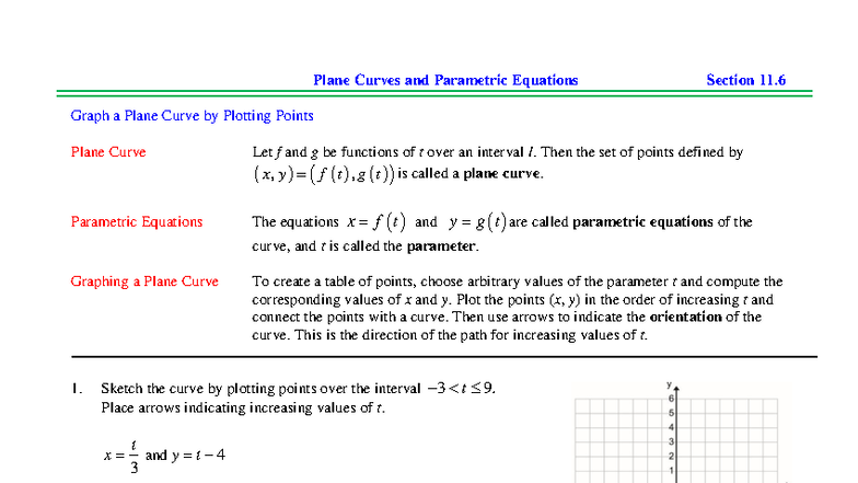 Parametric Equations and Plane Curves – Chapter Notes (MATH 101) - Studocu