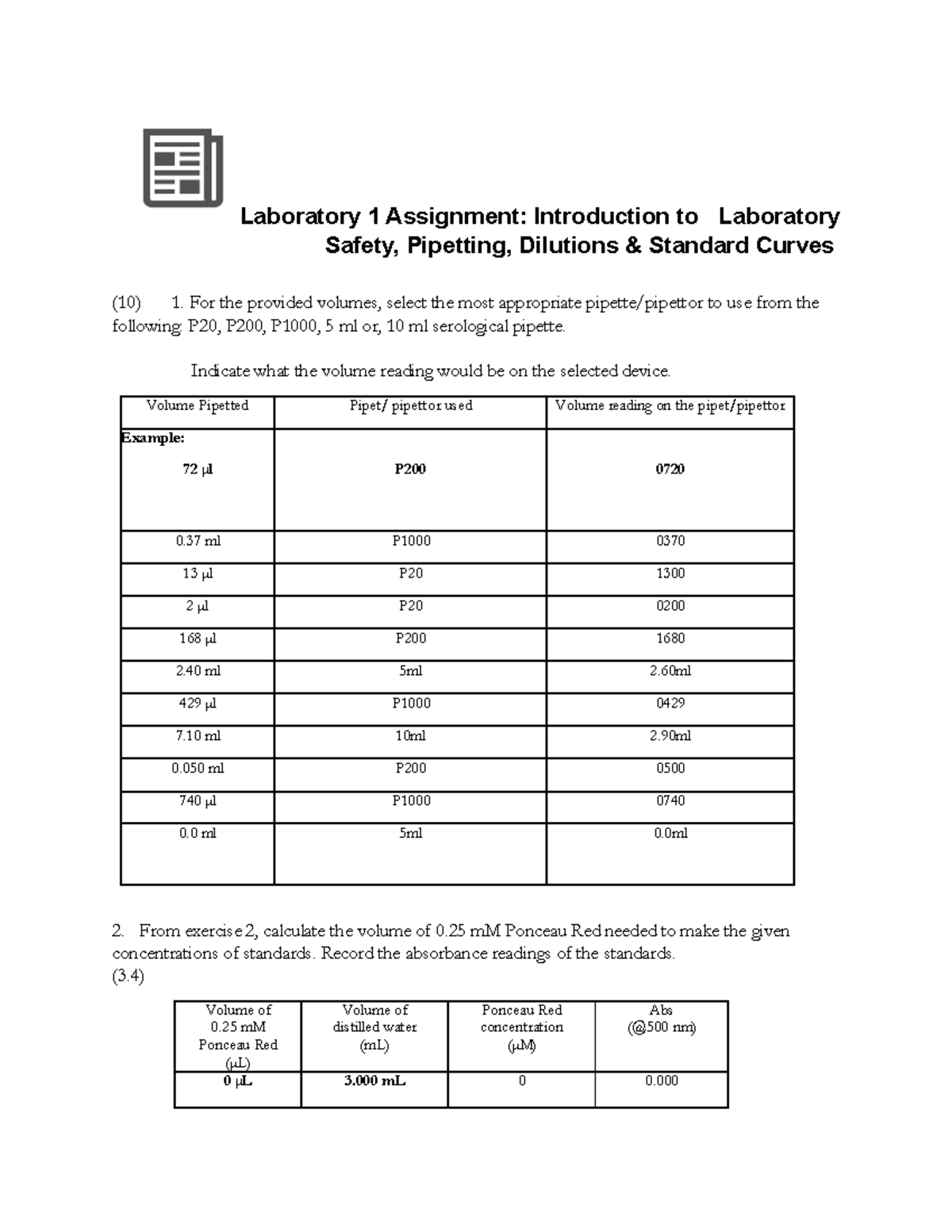 Lab 1 Assignment: Safety, Pipetting, and Dilutions in BMSC 240 - Studocu