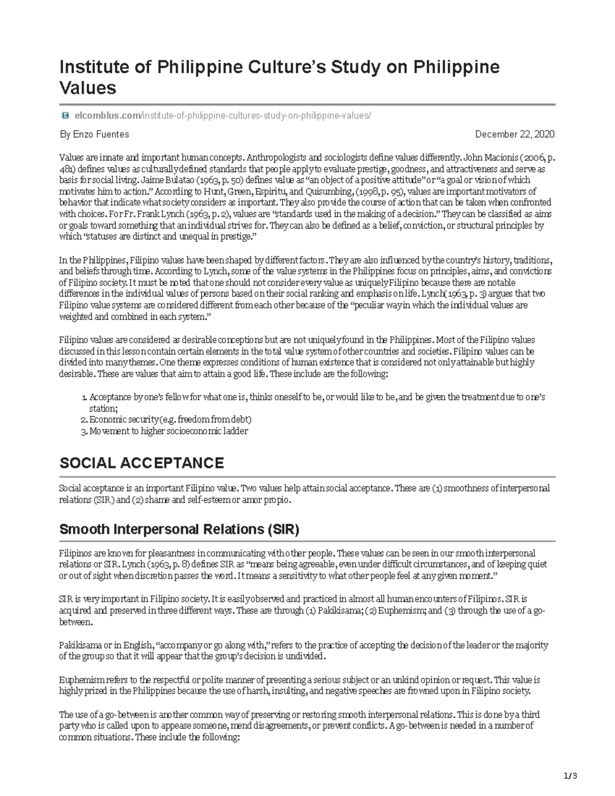 Lesson 9: Philippine Values Study - Insights from Institute of ...